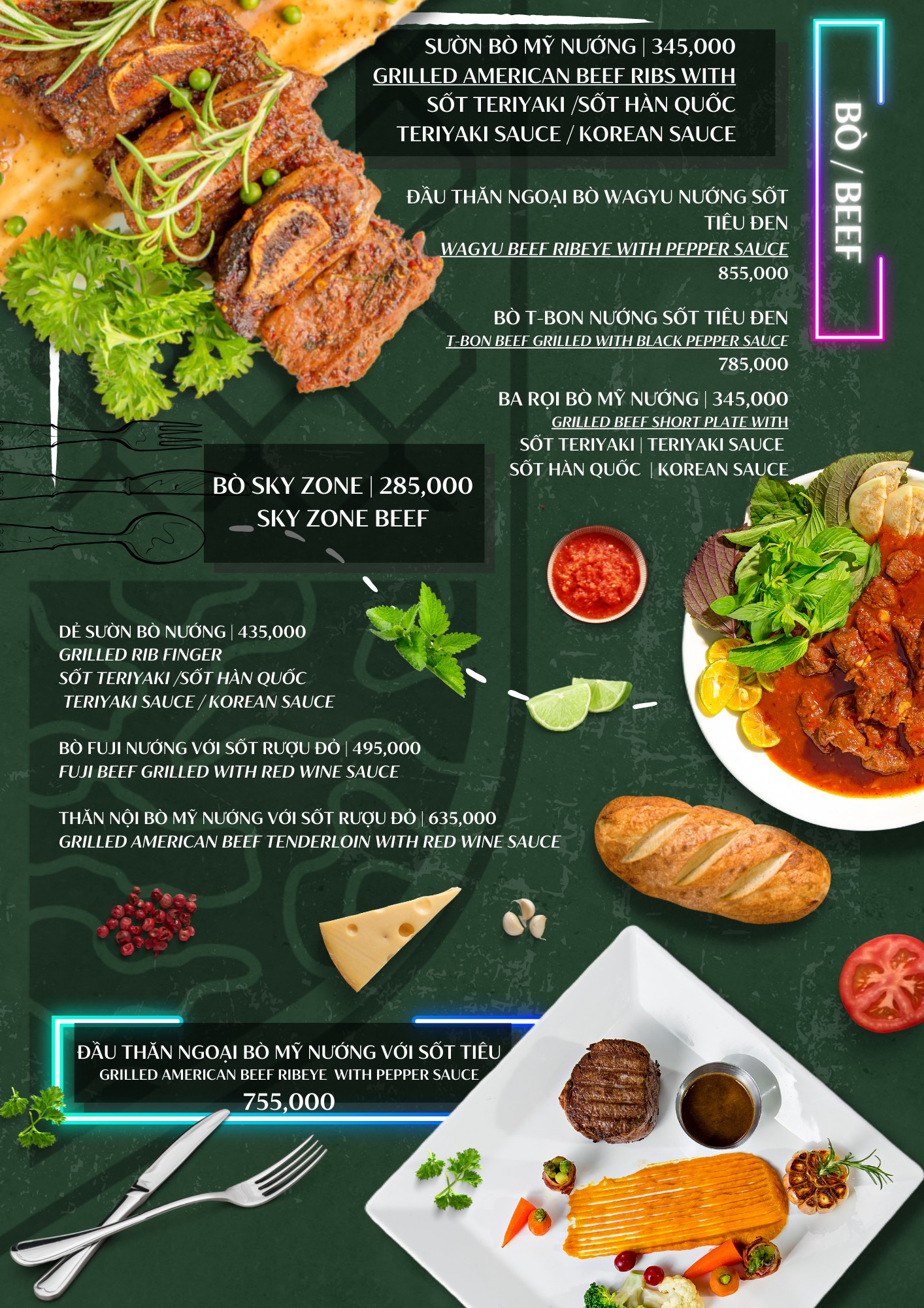 MENU SKY ZONE NGUYỄN HUỆ | ĐỒ ĂN